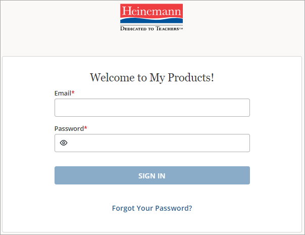 Signing in to Heinemann My Products