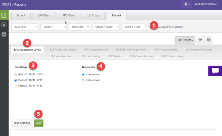 BAS Student Assessment Levels Report Overview on Heinemann Fountas ...