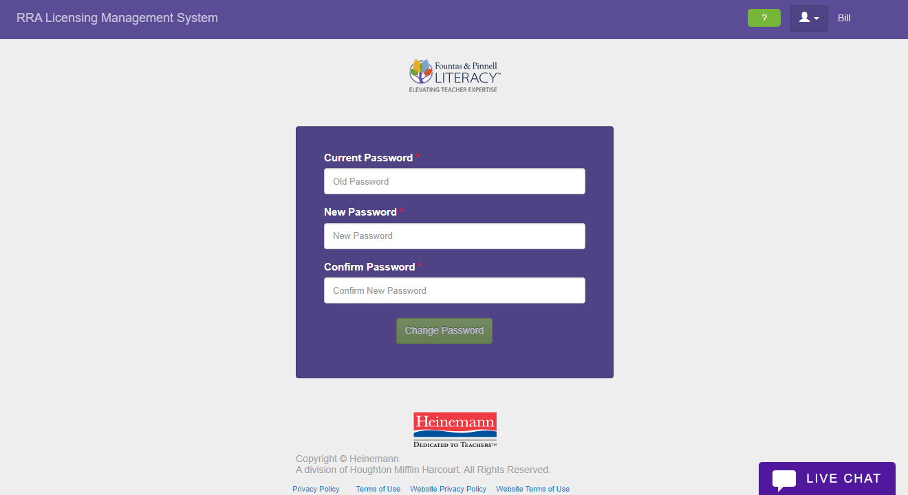 Changing a Password on Heinemann Fountas & Pinnell License Management ...