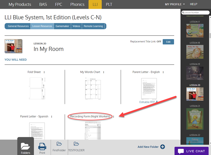 Locating Record Forms for LLI in Heinemann Fountas & Pinnell Resources