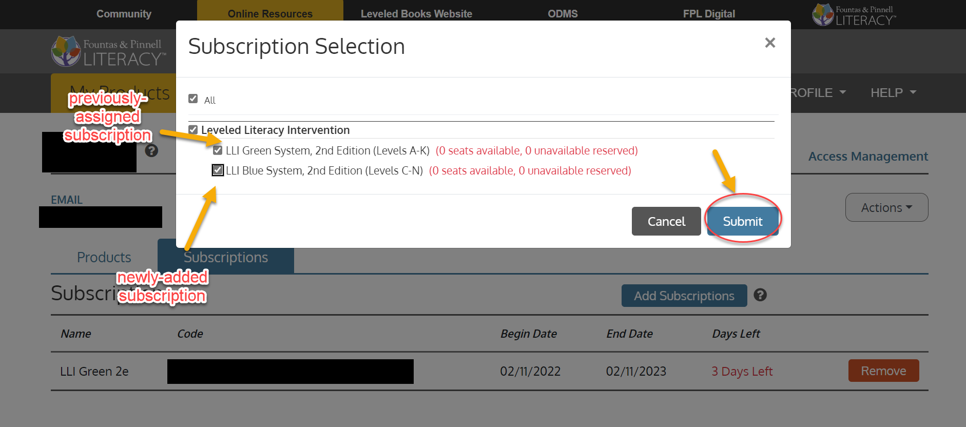 Adding Subscriptions to a Teacher's Account in Heinemann Fountas & Pinnell Resources